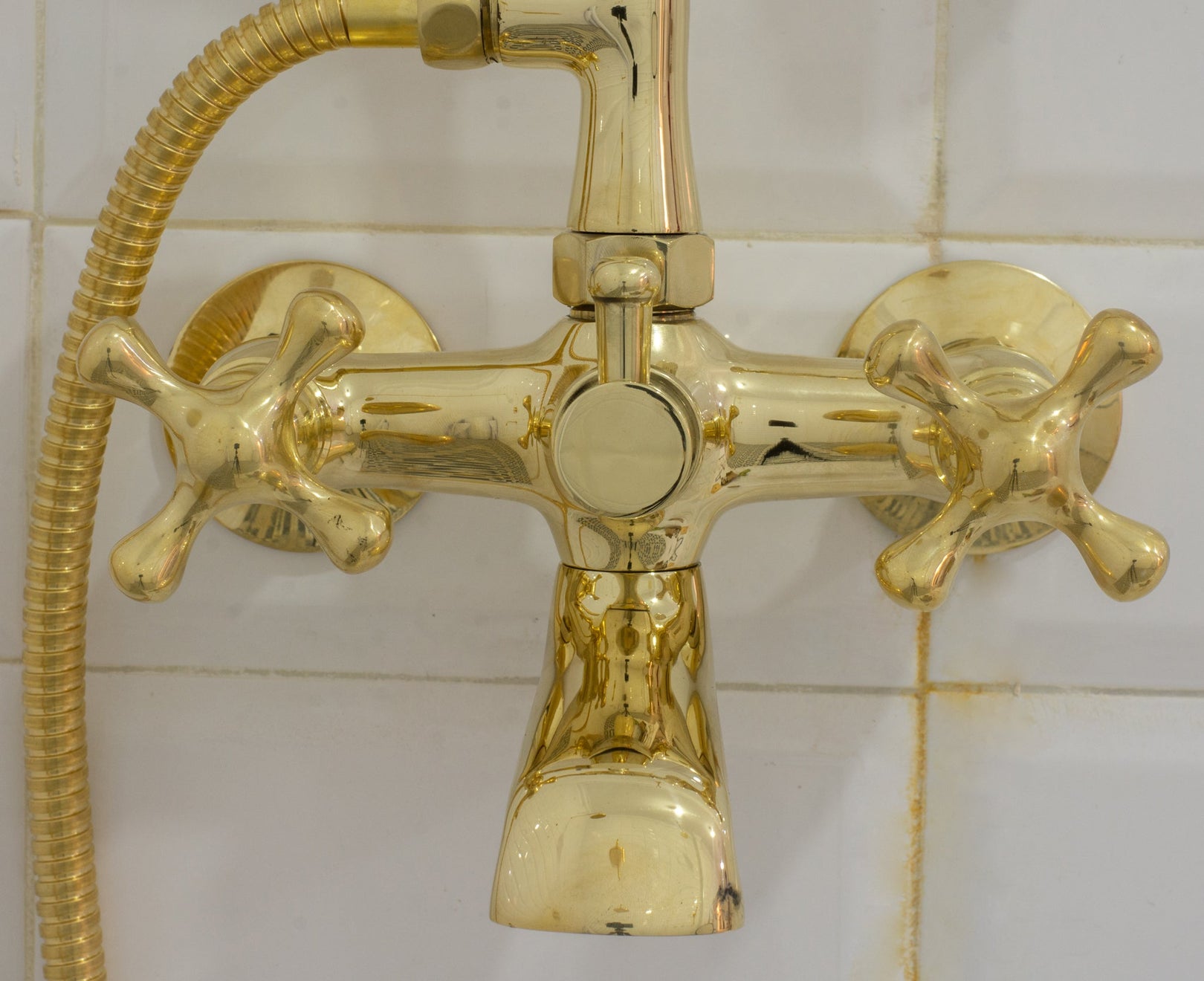 Elegant Unlacquered Brass Telephone Tub Filler with Handheld – Insideast