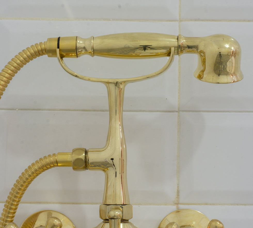Elegant Unlacquered Brass Telephone Tub Filler with Handheld – Insideast